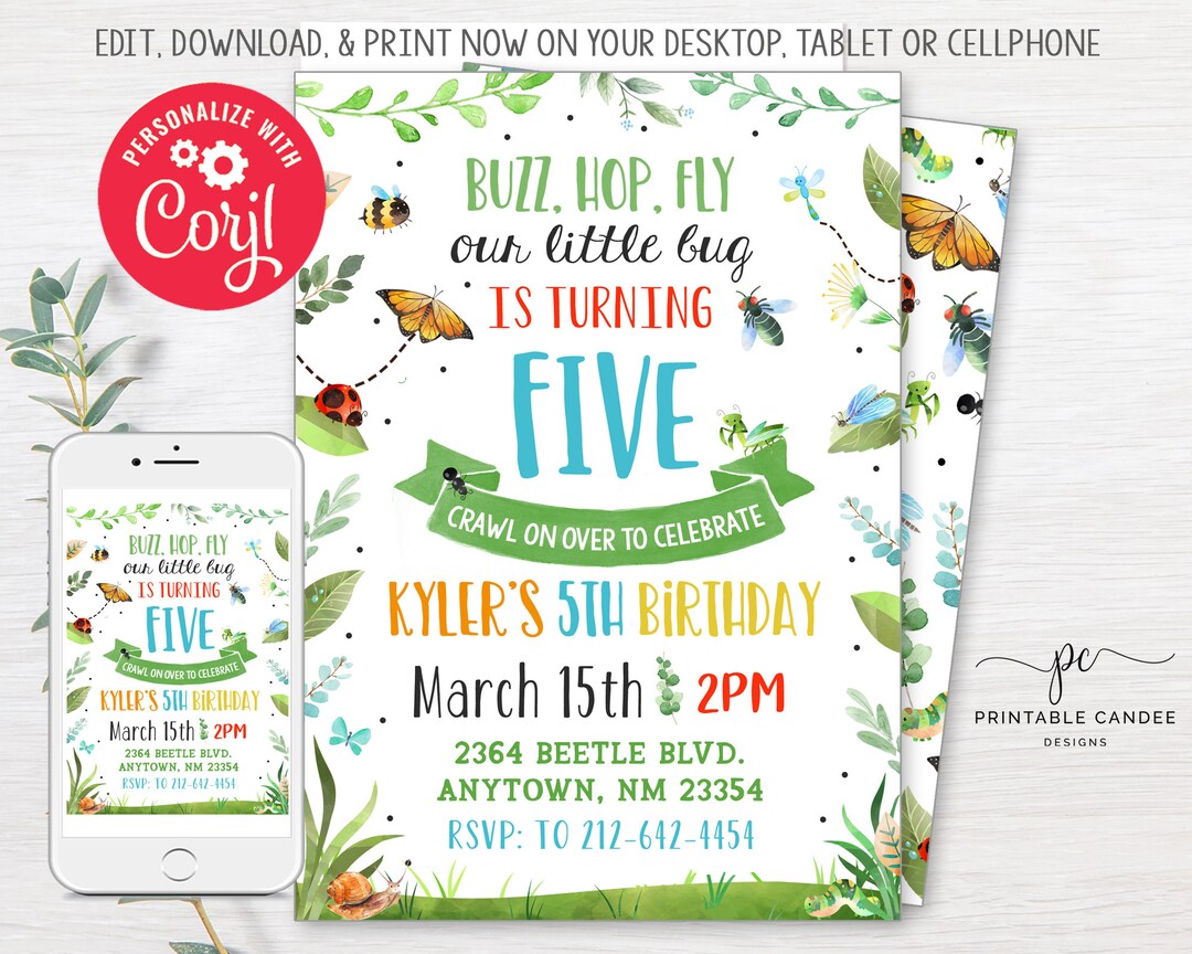Bug Invitation Bug Birthday Party Bug Any Age Birthday Invite - Etsy