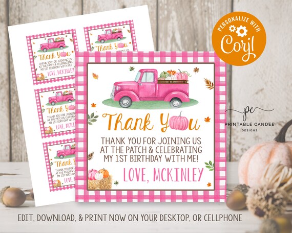 Pumpkin Favor Tags Editable Birthday Girl Favors Pumpkin Party | Etsy