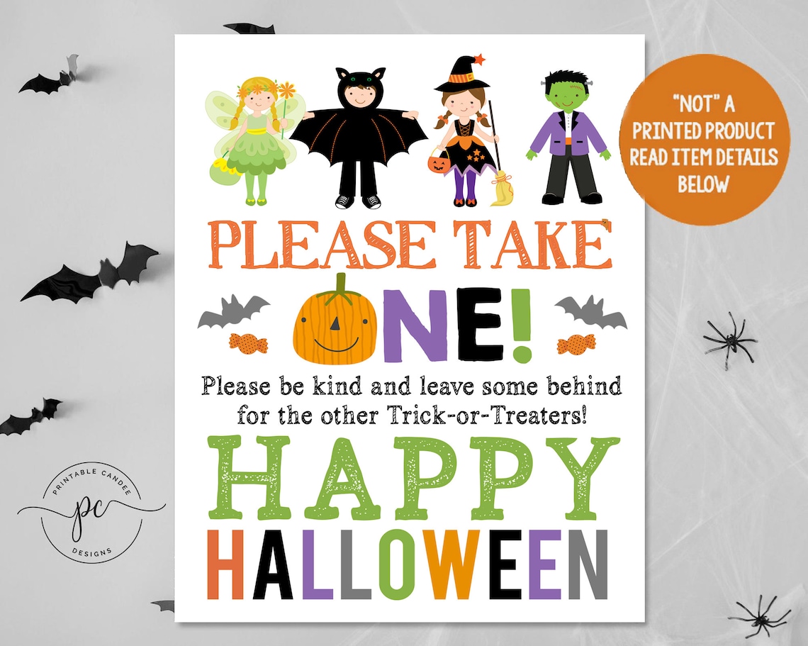 Halloween Door Sign Please Take One Halloween Party Decor | Etsy