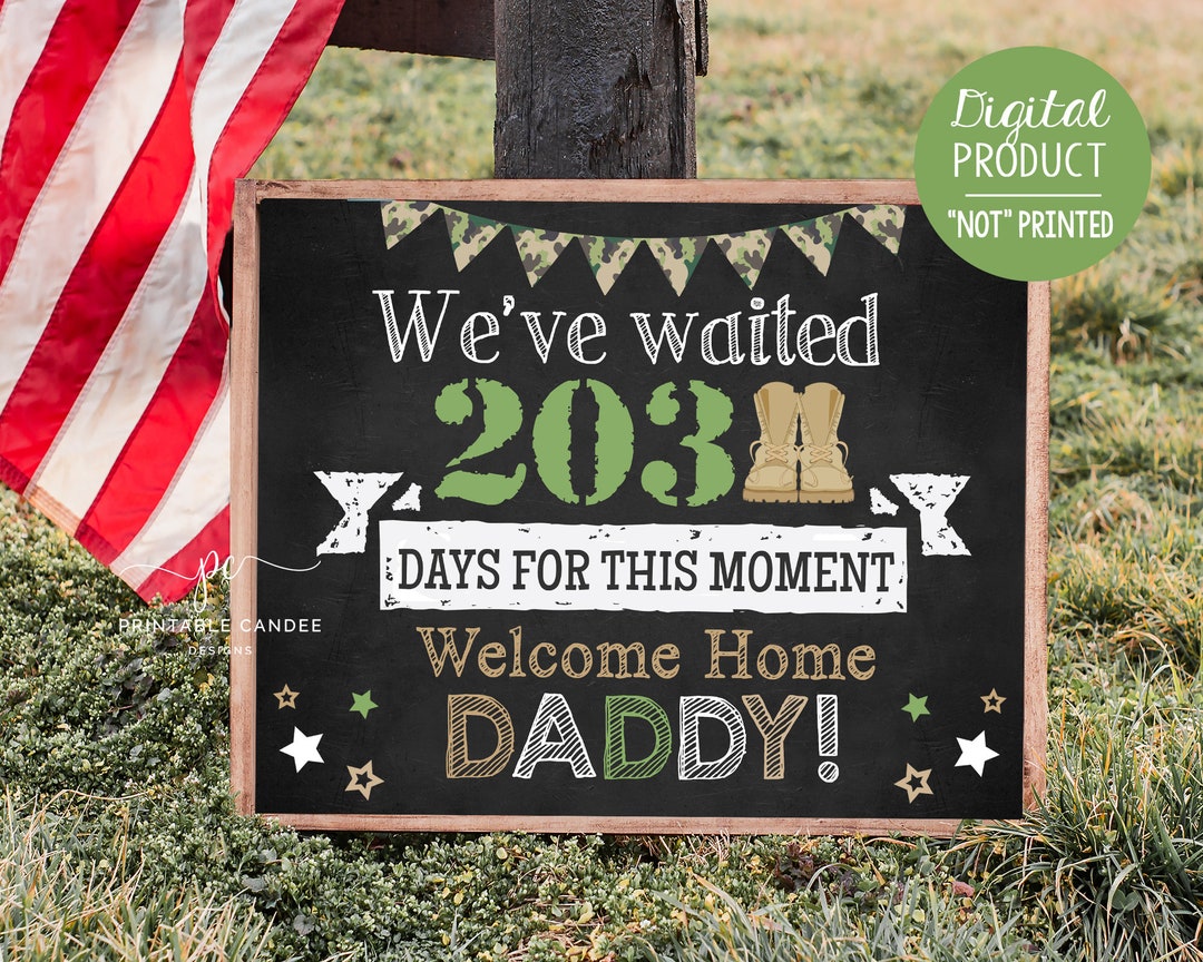 Welcome Home Daddy Kids Sign Camo Military Boots Homecoming Back From ...