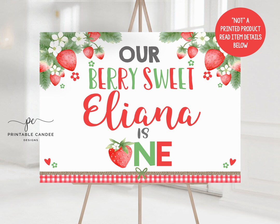 Strawberry Party Backdrop Strawberries Table Sign Summer Theme Berry ...