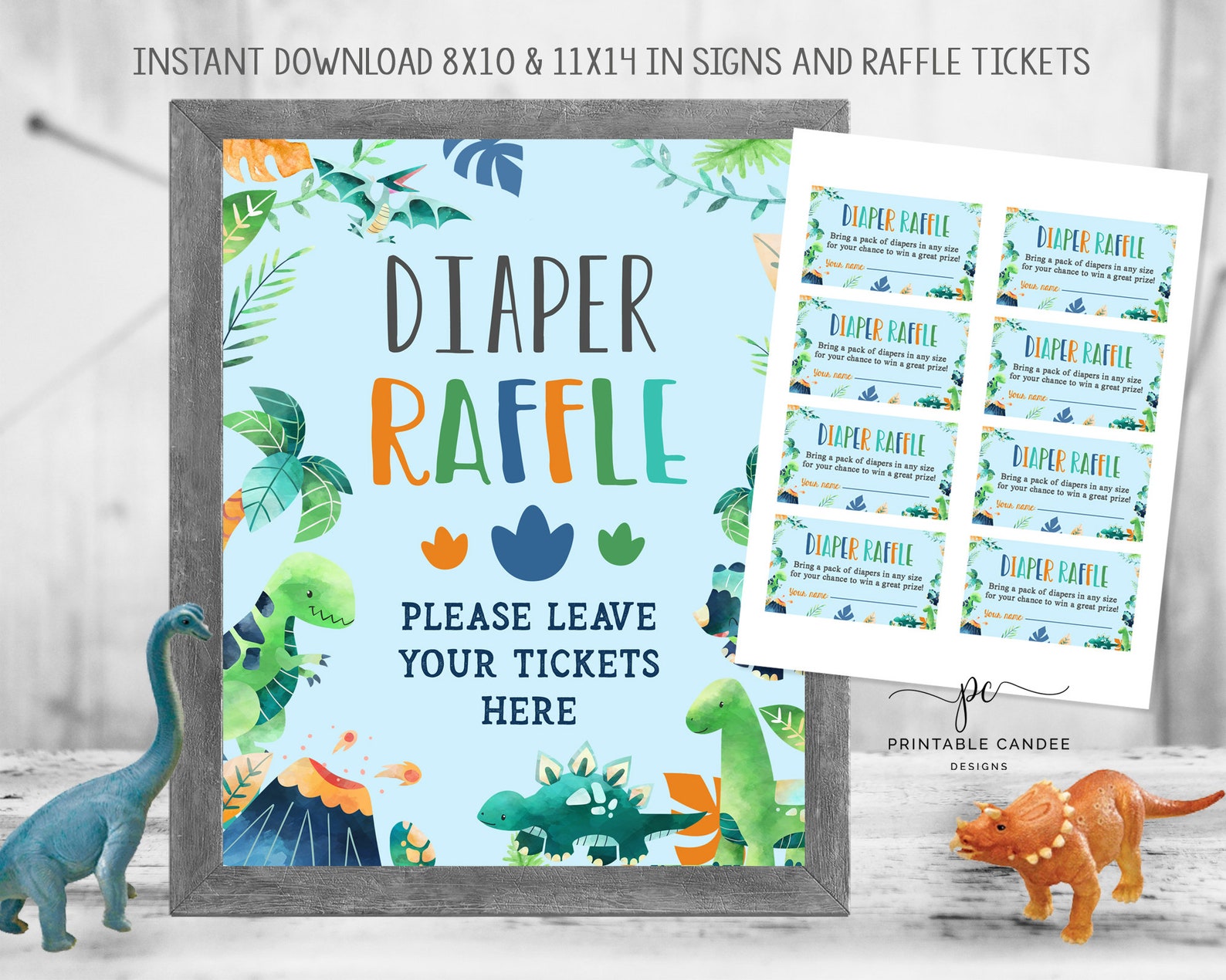 Dinosaur Diaper Raffle Table Sign Printable Bue Dino Baby - Etsy