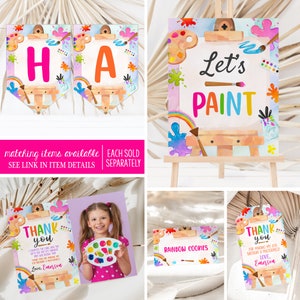 Editable Art Birthday Invitation Painting Party Invite Rainbow Artist ...