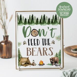 Camping Don't Feed the Bears Sign Party Decor Lumberjack One Happy ...