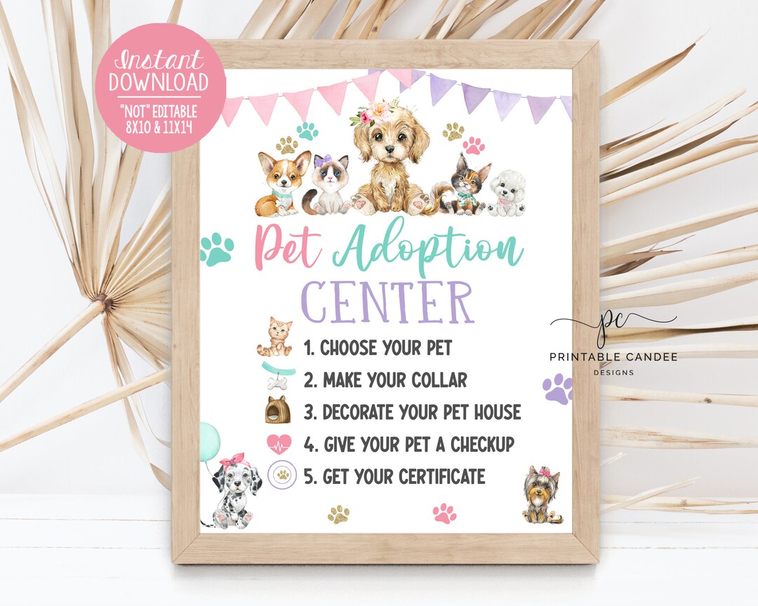 Pet Adoption Center Sign Dog Birthday Party Adopt a Pet Decor Kitten ...