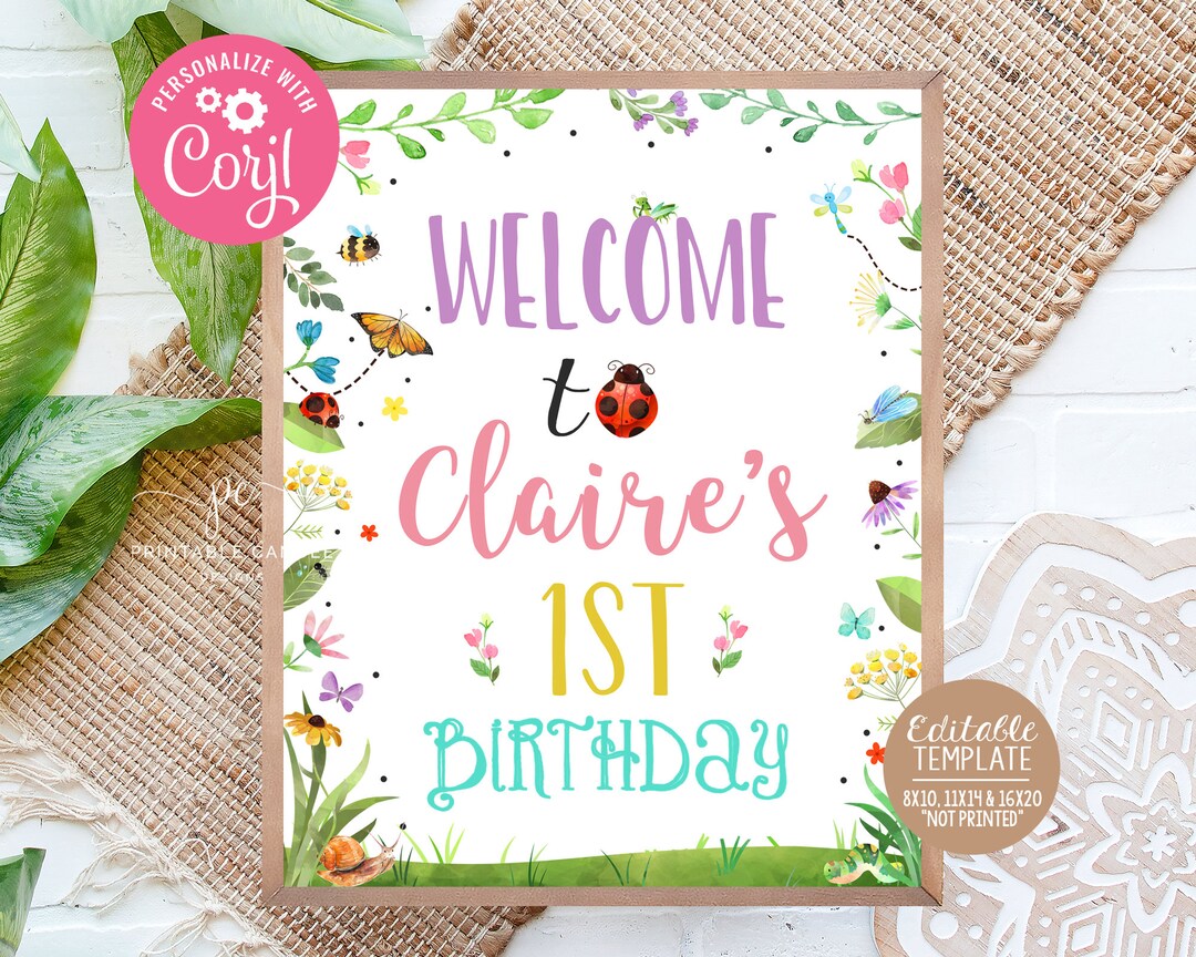 Bug Birthday Welcome Sign Girl Bug Party Decor Bee Ladybug Butterfly ...