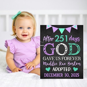 Editable Adoption Announcement Sign Purple Adopted Religious Poster God ...