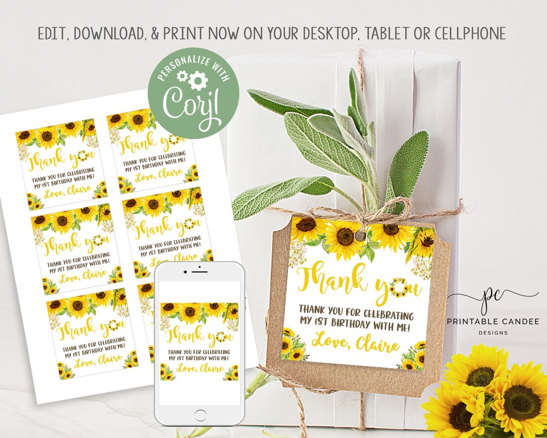 Sunflower Party Favor Tags Template Girl Birthday Fall Sunflowers Theme ...