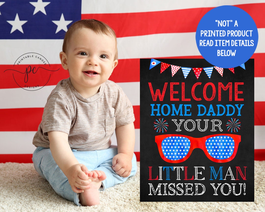Welcome Home Daddy Sign Son Red White Blue Child Military Homecoming ...