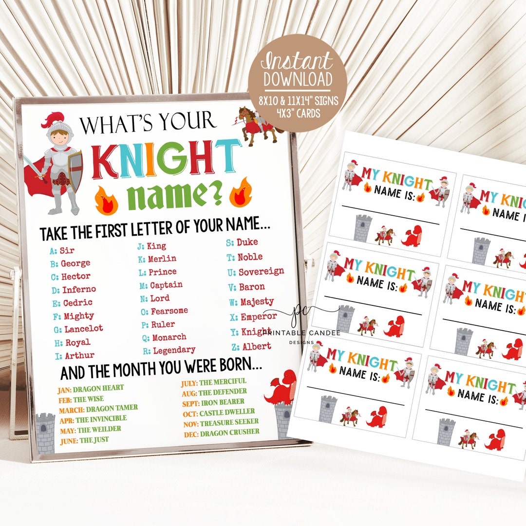 Knight Name Game Birthday Dragon Party Knights and Dragons Sign Game ...