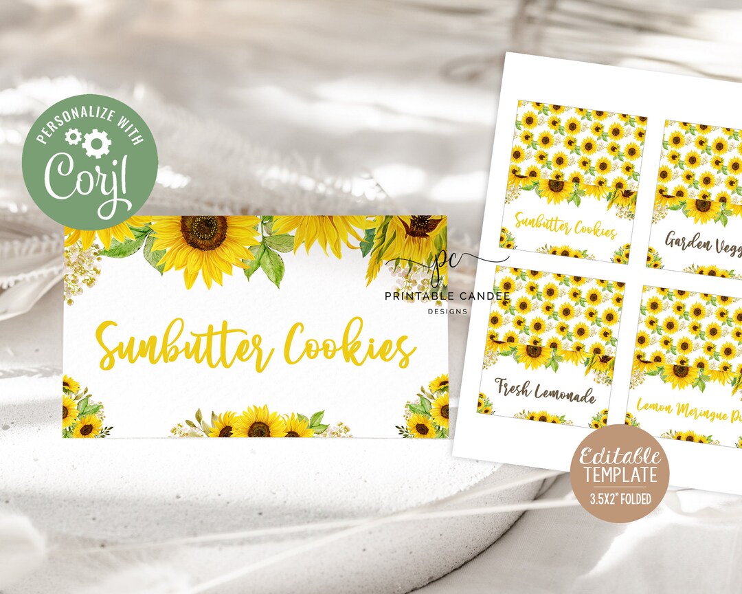 Sunflower Food Labels Template Girl Birthday Party Fall Sunflowers ...