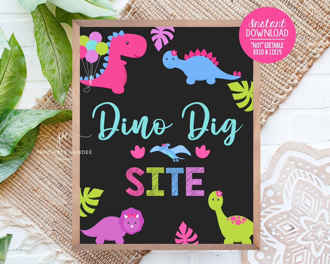 Dinosaur Party Sign Girl Dino Birthday Party Theme Dino Dig Site Sign ...