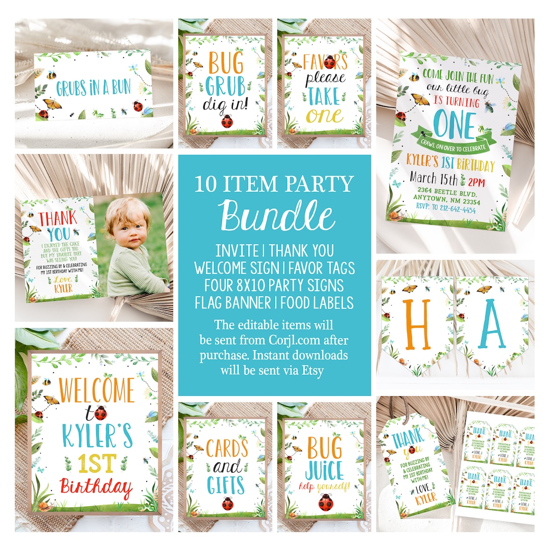 Editable Bug 1st Birthday Party Bundle Insect Theme Decor Boy First ...