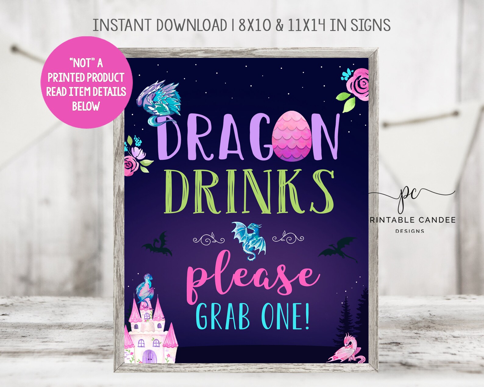 Dragon Drink Sign Dragon Girl Birthday Party Printables Dragon | Etsy