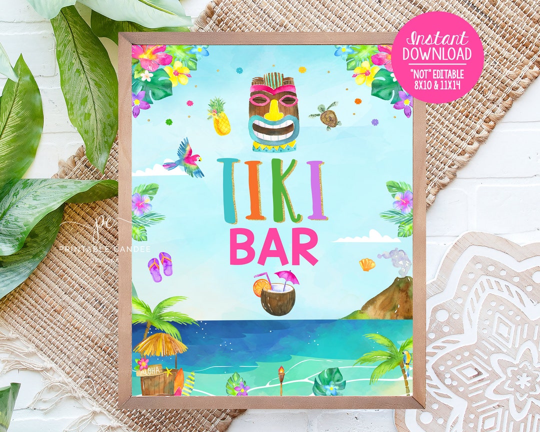 Luau Tiki Bar Sign Beach Birthday Party Decor Tropical Drink Signs ...
