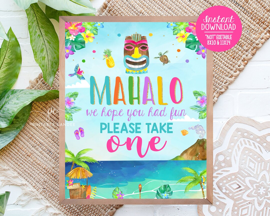 Luau Mahalo Favor Sign Beach Birthday Party Decor Tropical Favor Signs ...