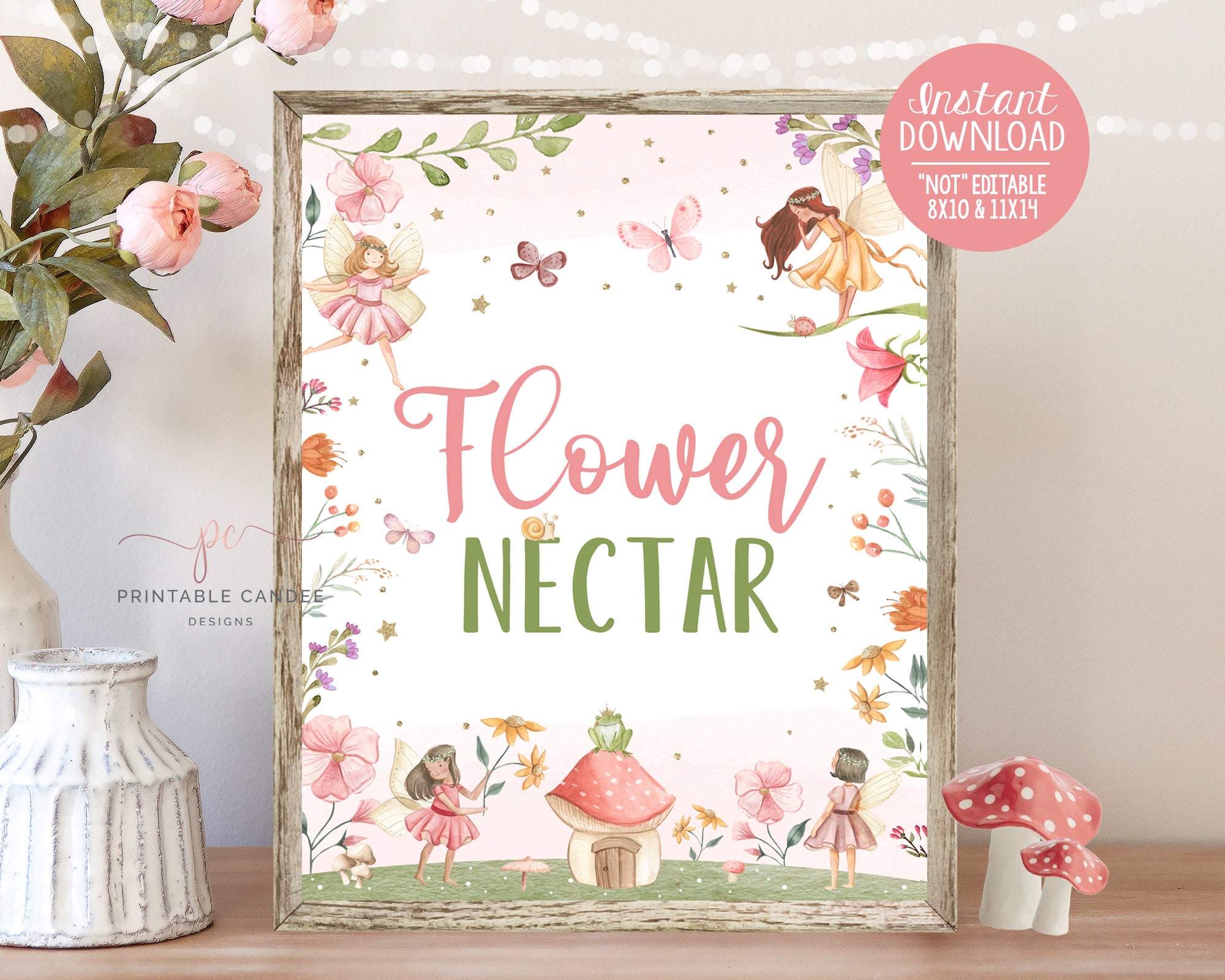 Fairy Party Sign Flower Nectar Pink Floral Princess Whimsical Garden ...