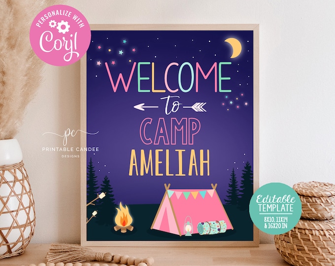 Camping Glamping Party Sign Decoration | Campout Birthday Welcome ...