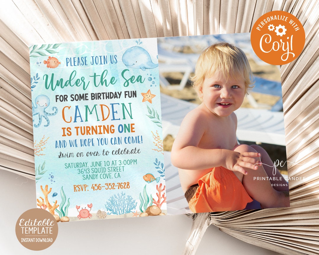 Editable Under the Sea Birthday Invite Boy Birthday Invitation Beach ...