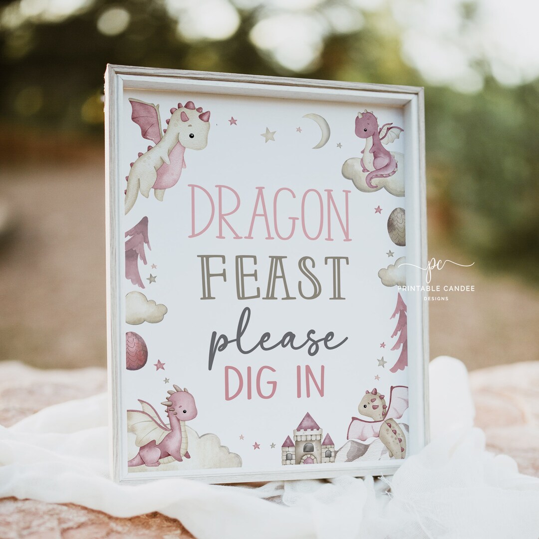 Dragon Baby Shower Food Sign Pink Dragons Theme Printable Table Signs ...