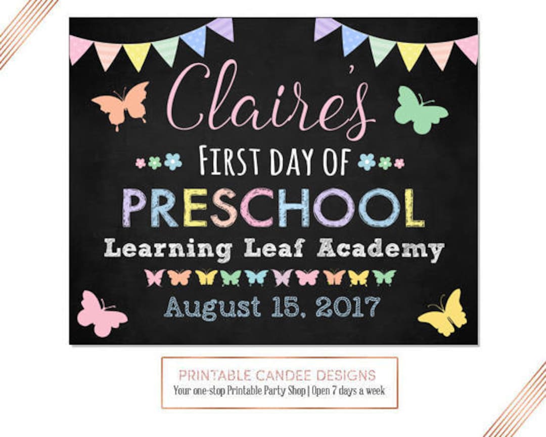 First Day of Preschool Sign 1st Day of Kindergarten Girl Pastel ...