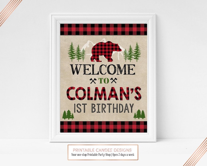 Lumberjack Welcome Sign Bear Moose Party Theme Buffalo Plaid Poster ...
