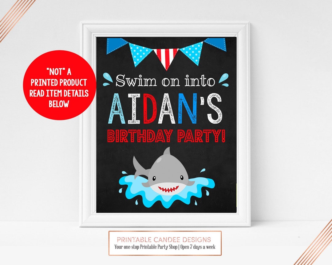 Shark Welcome Sign Red Blue Sharks Party Theme Poster Decor Printable ...