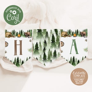 Editable Camping Flag Banner Template One Happy Camper Party Flags ...
