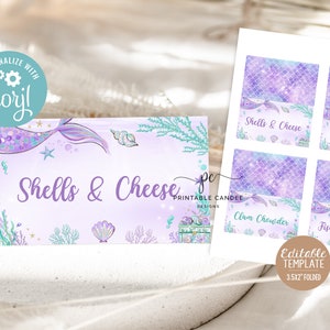 Mermaid Food Labels Purple Teal Gold Party Theme Menu Mermaids Food ...