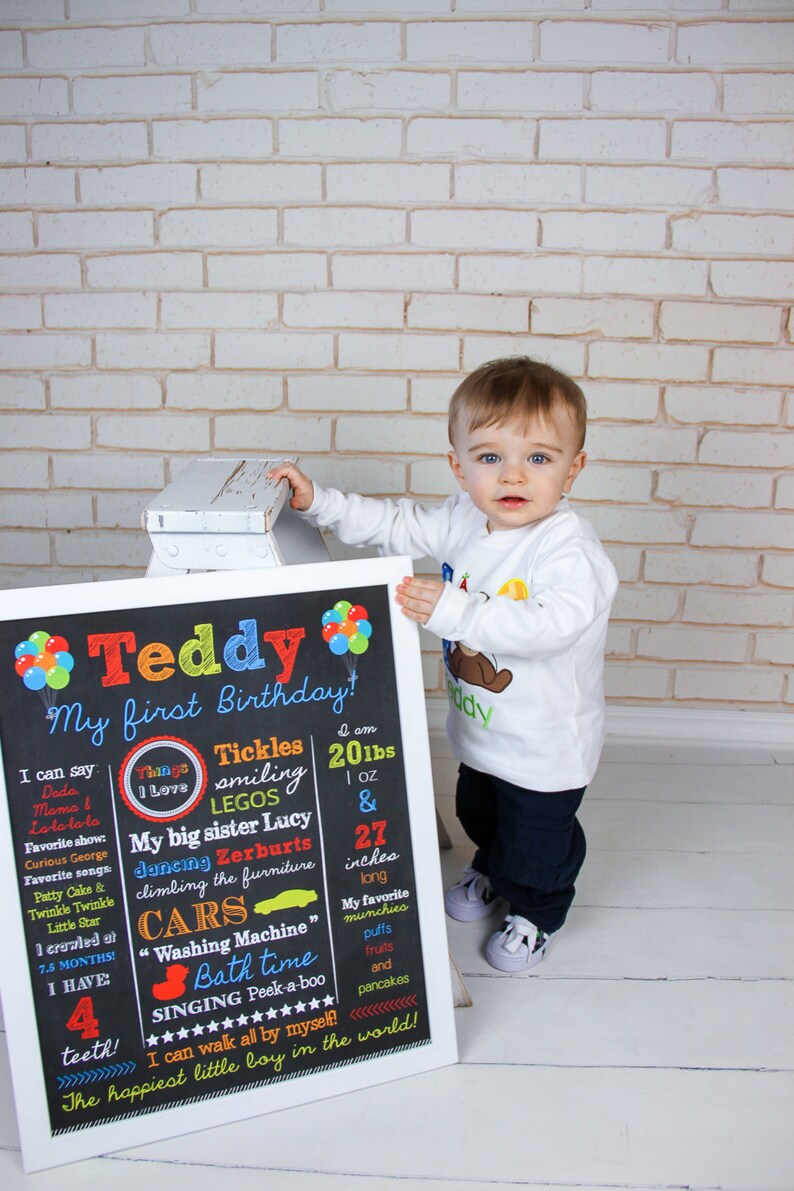 First Birthday Chalkboard Sign Boy Chalkboard Poster Rainbow - Etsy