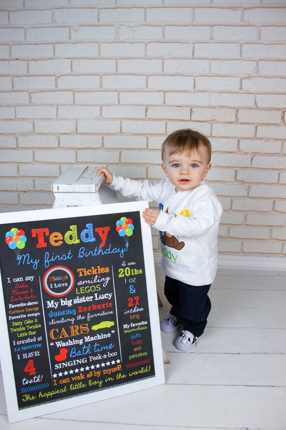 First Birthday Chalkboard Sign, Boy Chalkboard Poster, Rainbow ...