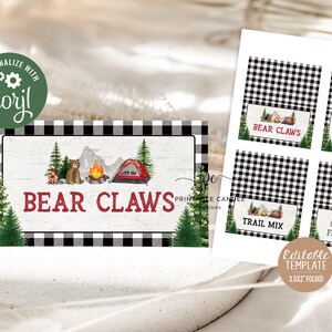 Editable Camping Food Labels One Happy Camper Smores Black Lumberjack ...