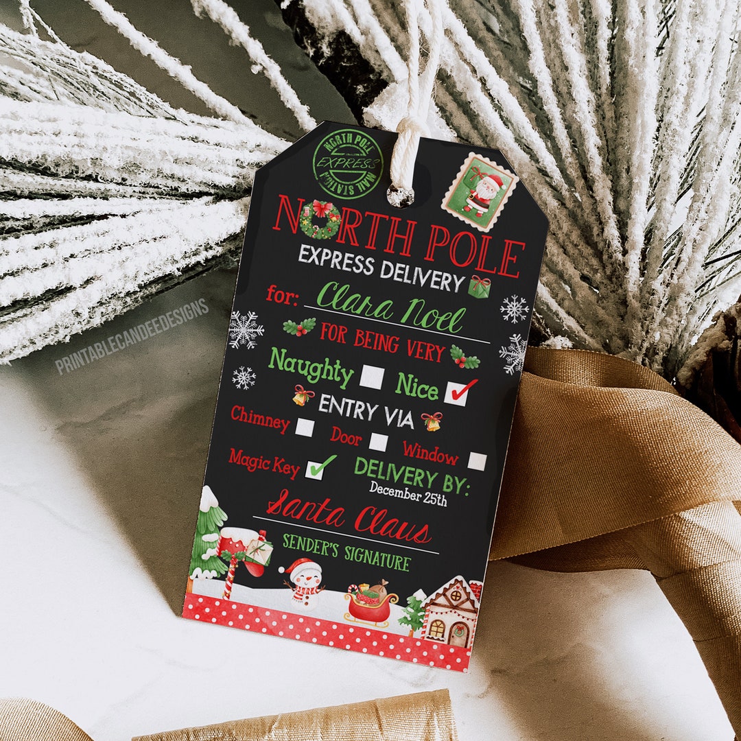 North Pole Express Delivery Christmas Tag Template Santa Gift Tags ...