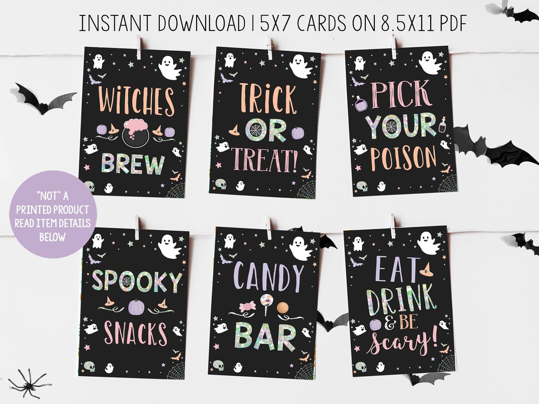 Halloween Party Signs Pastel Girl Spooky Food Labels Ghost Birthday ...