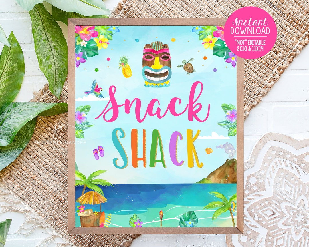 Luau Snack Sign Beach Birthday Party Decor Tropical Food Signs Summer ...