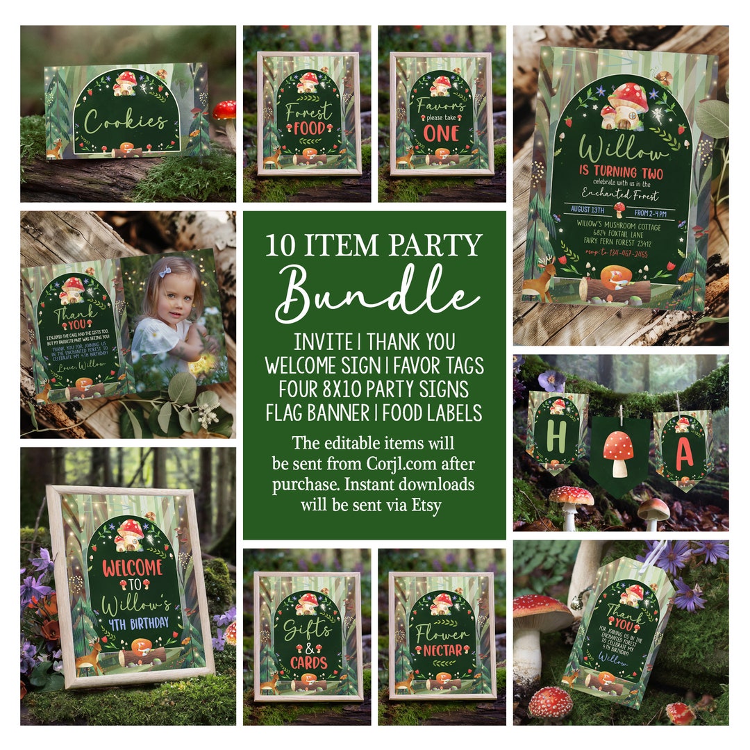 Editable Enchanted Forest Birthday Party Bundle Woodland Fairy Birthday ...