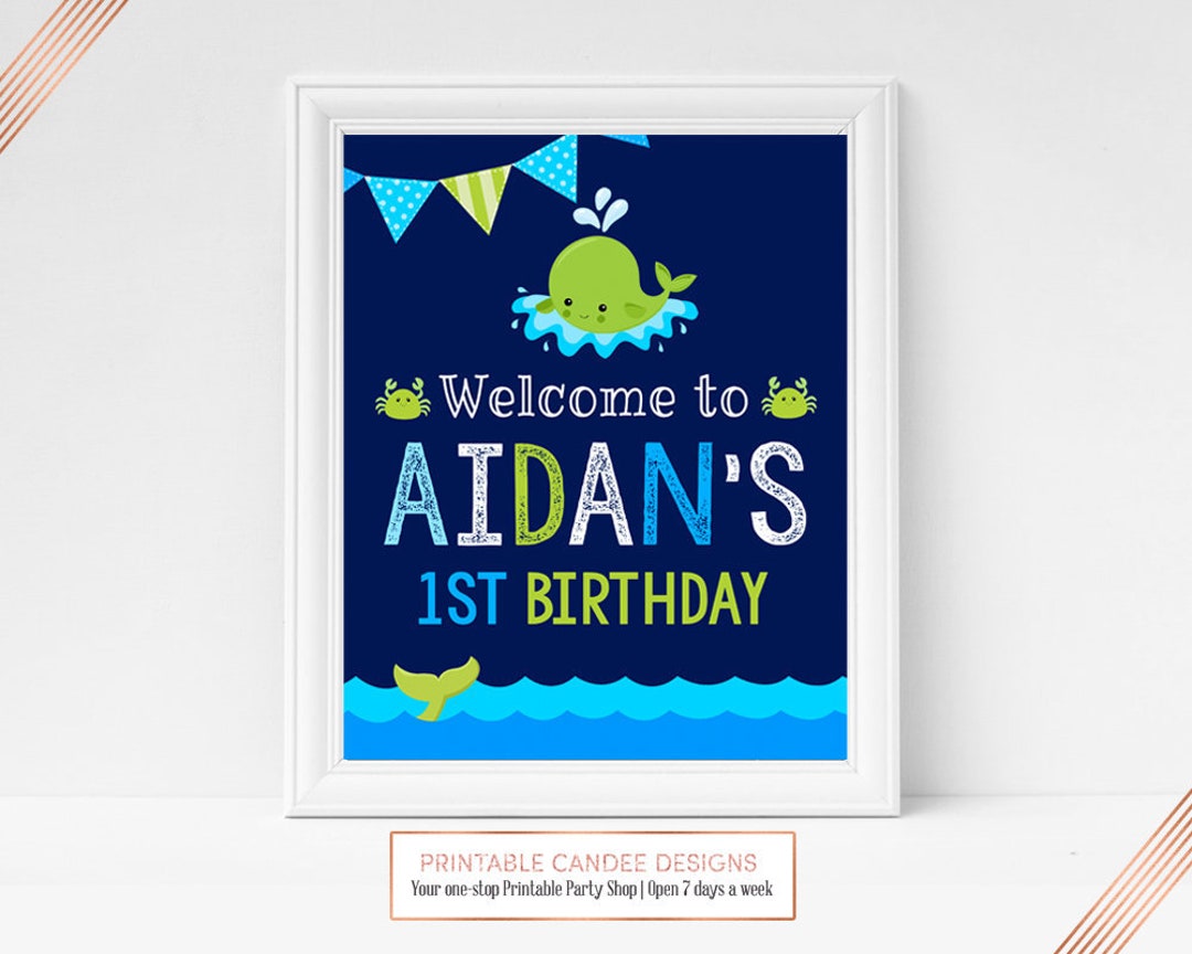 Whale Welcome Sign Little Squirt Party Sign Green Navy Under - Etsy