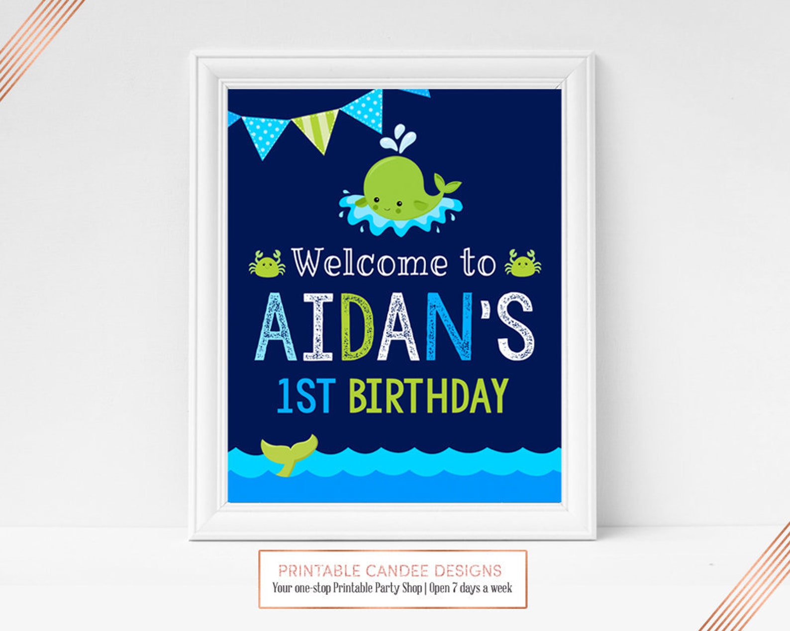 Whale Welcome Sign Little Squirt Party Sign Green Navy Under | Etsy