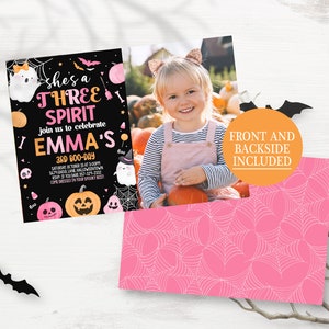 Editable Halloween Pink Ghost 3rd Birthday Invite Girl Boo Theme Three ...