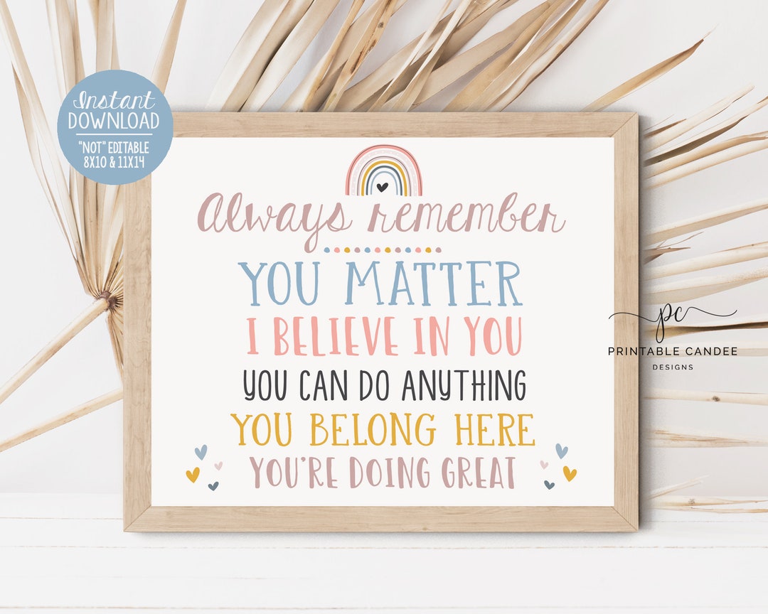 Printable Teacher Quote Typography Sign Class Decor Neutral Rainbow ...