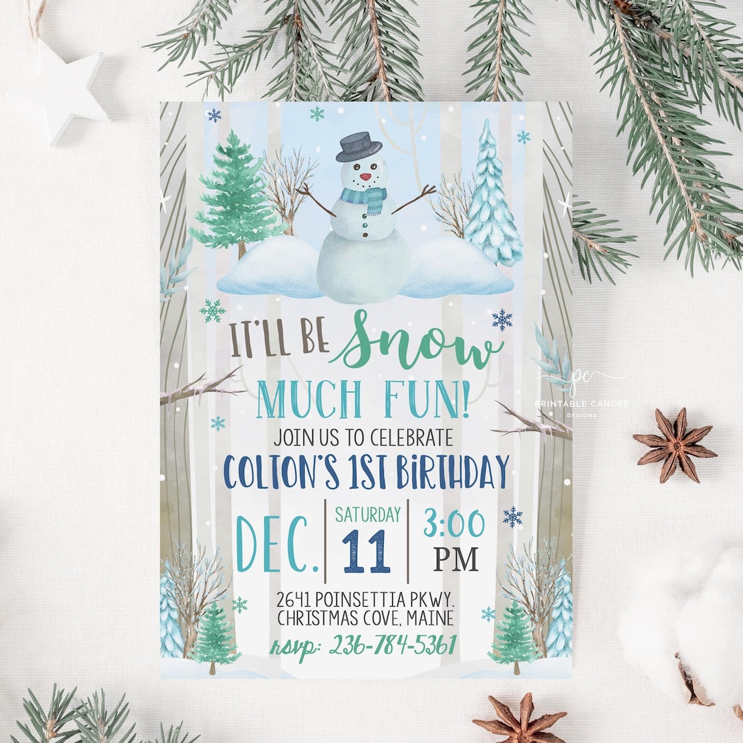 Editable Snowman Birthday Invitation Boy Winter Birthday Snow Much Fun ...