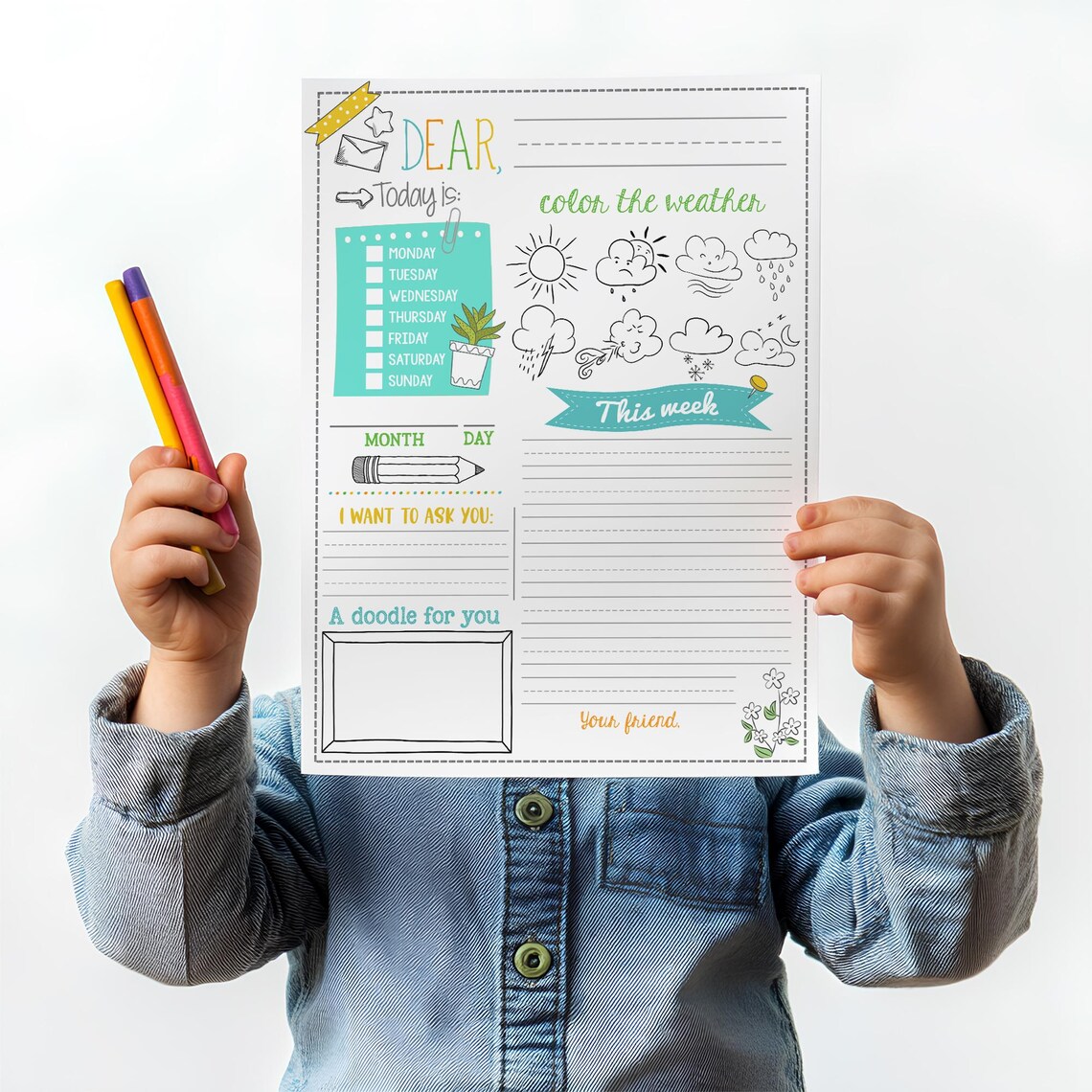 Penpal Letter Guide Kids Children Letter Writing Coloring Page Instant ...