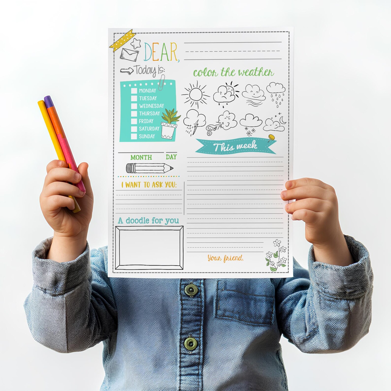 Penpal Letter Guide Kids Children Letter Writing Coloring Page Instant ...