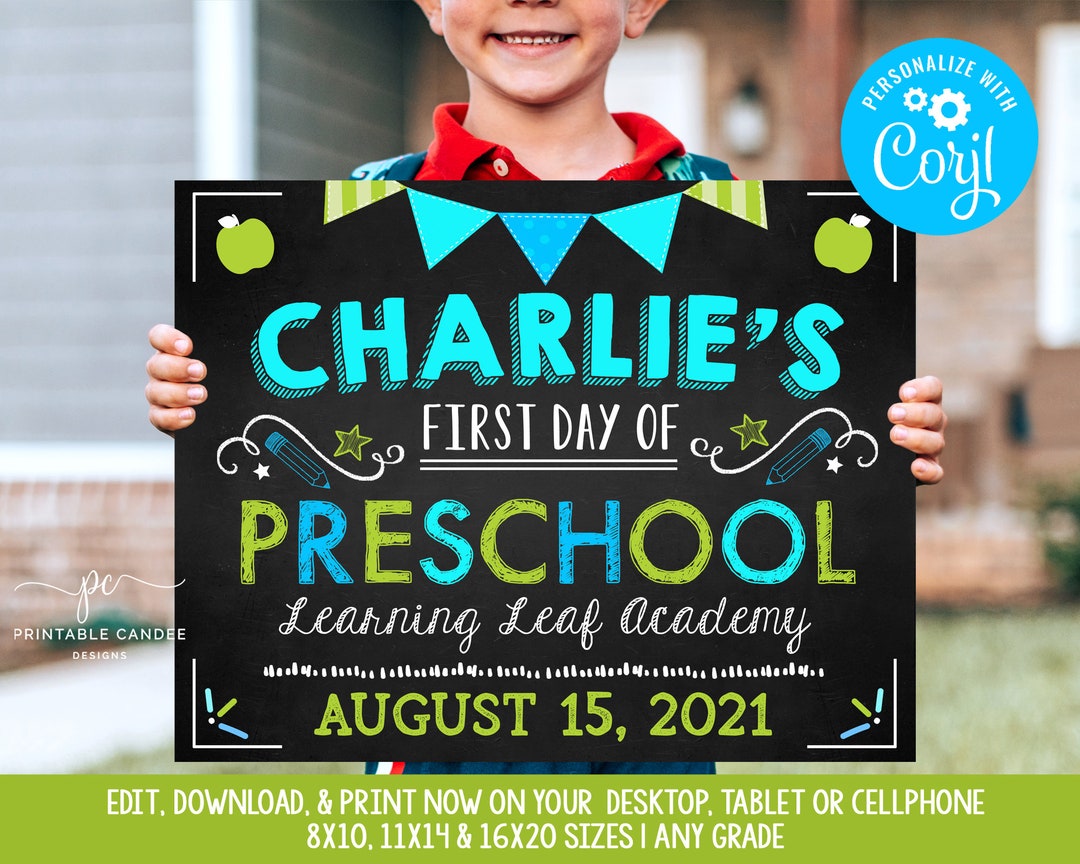 First Day of Preschool Sign Template Boy First Day of School Sign ...