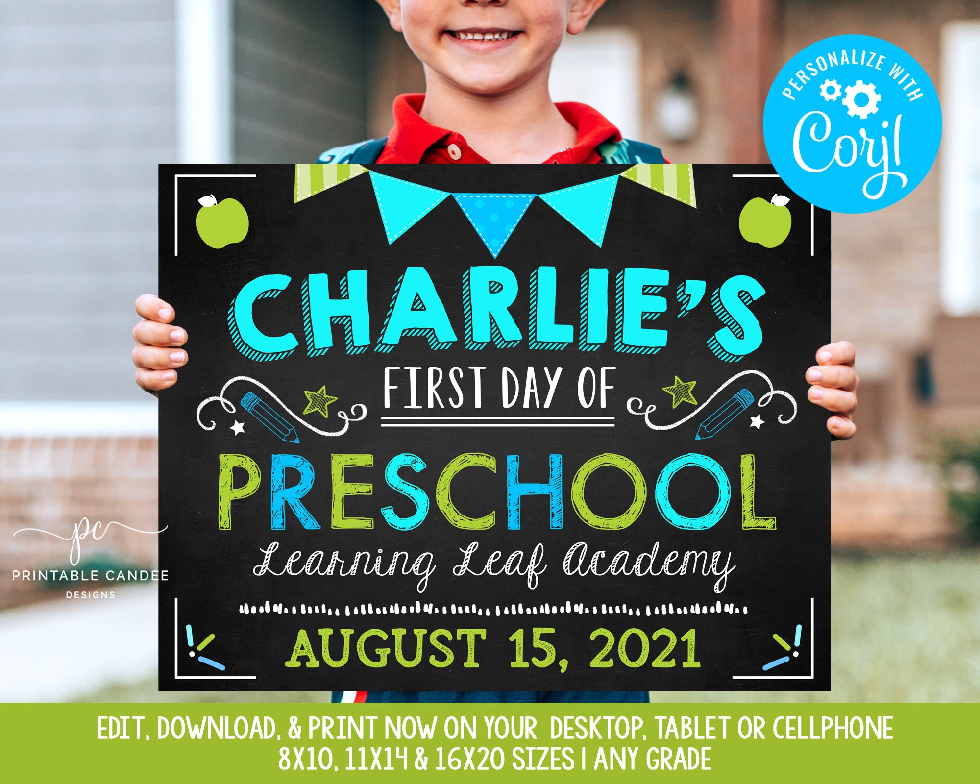 First Day of Preschool Sign Template Boy First Day of School | Etsy