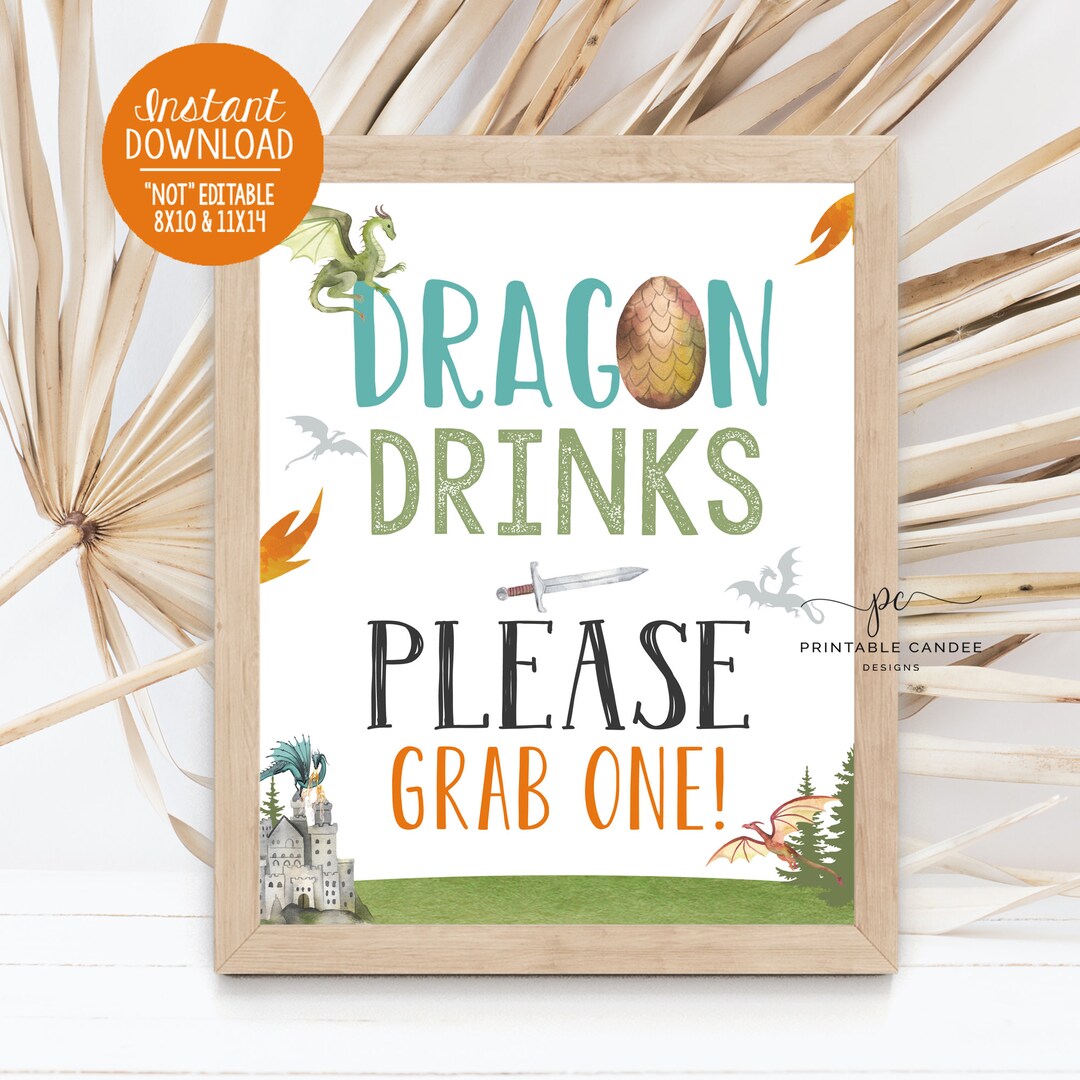Dragon Drink Sign Dragon Birthday Party Printables White Dragon Food ...