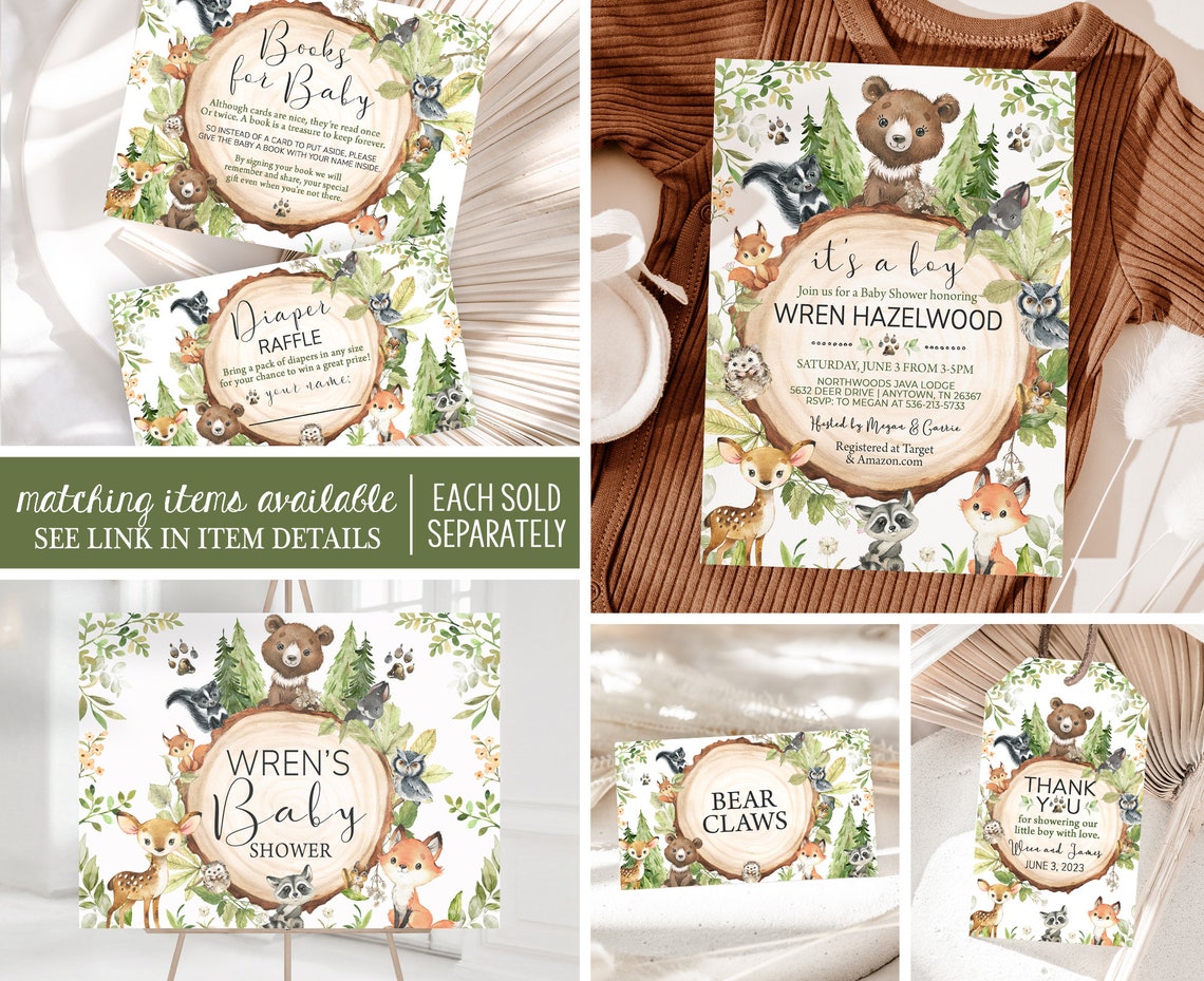 Editable Woodland Baby Shower Flag Banner Boy Forest Animals Theme ...