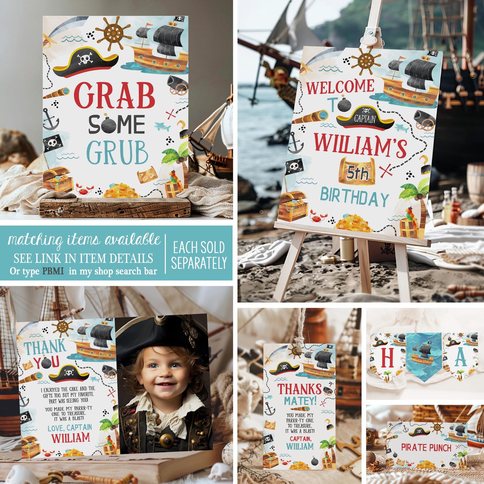 Editable Pirate Birthday Thank You Ahoy Matey Theme Pirates Party Photo ...