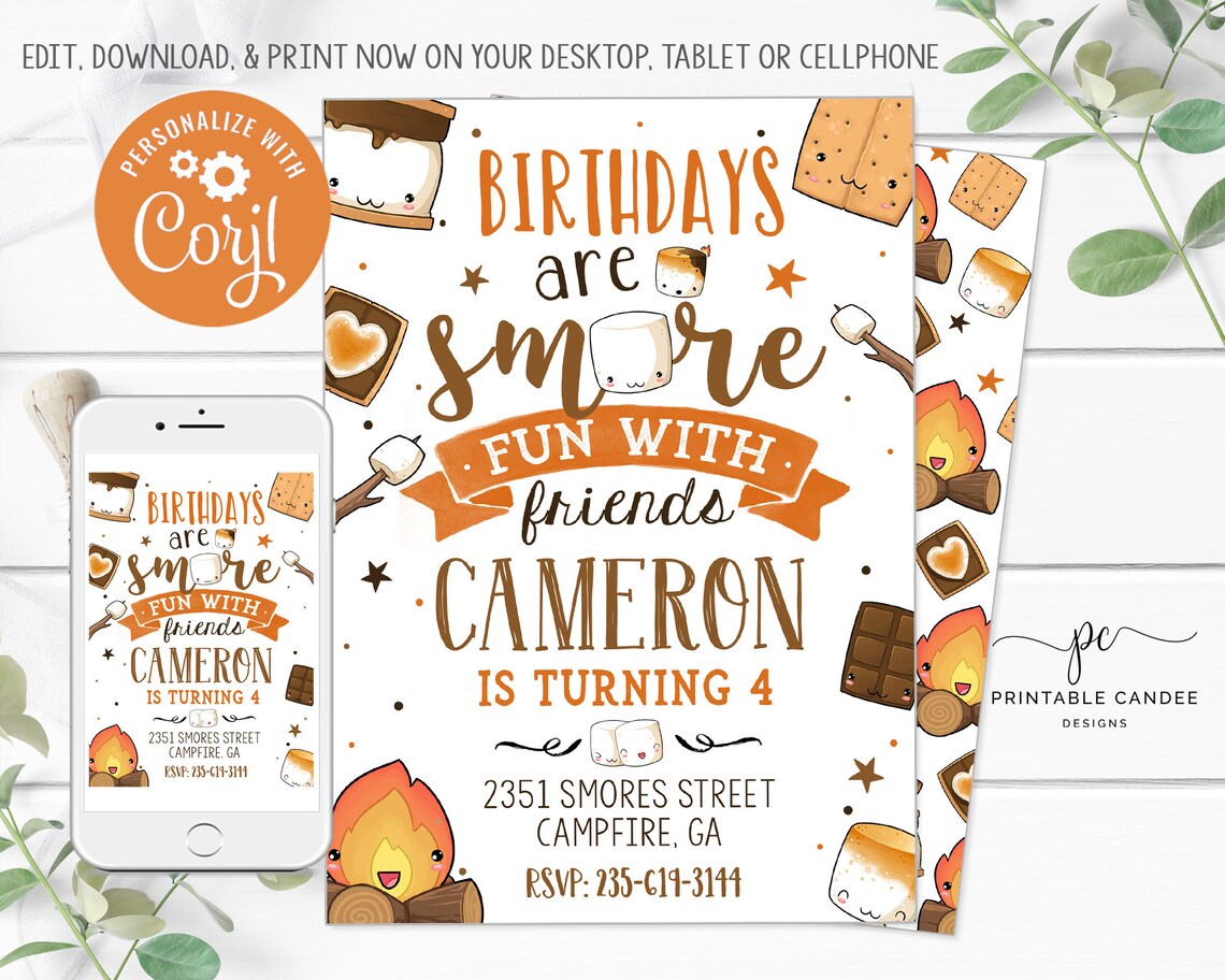 Editable S'more Birthday Invitation Smores Camping - Etsy