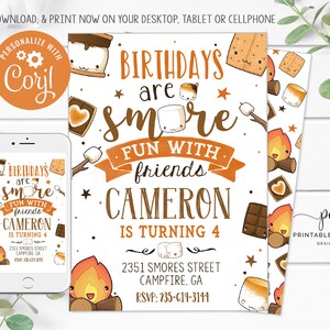 Editable S'more Birthday Invitation Smores Camping Birthday Party S ...